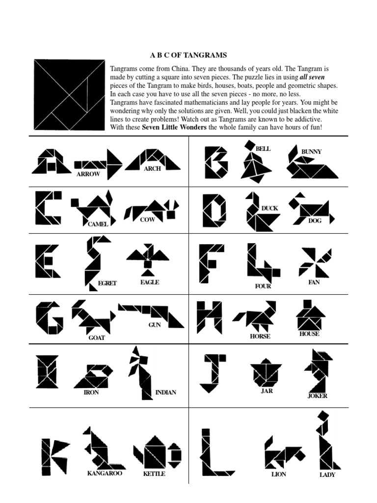 Tangram Shapes and Puzzle Solutions | PDF | Home & Garden