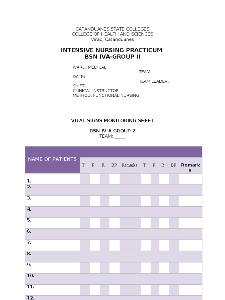 Vital Signs Monitoring Sheet | PDF