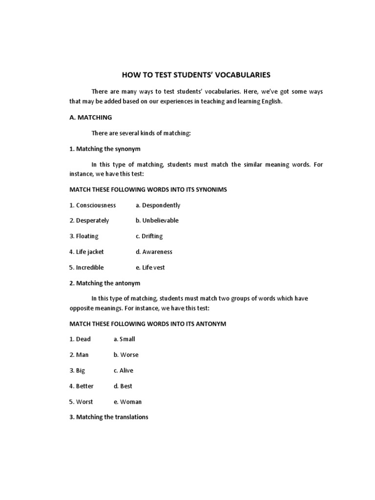 Effective Vocabulary Testing Methods | PDF
