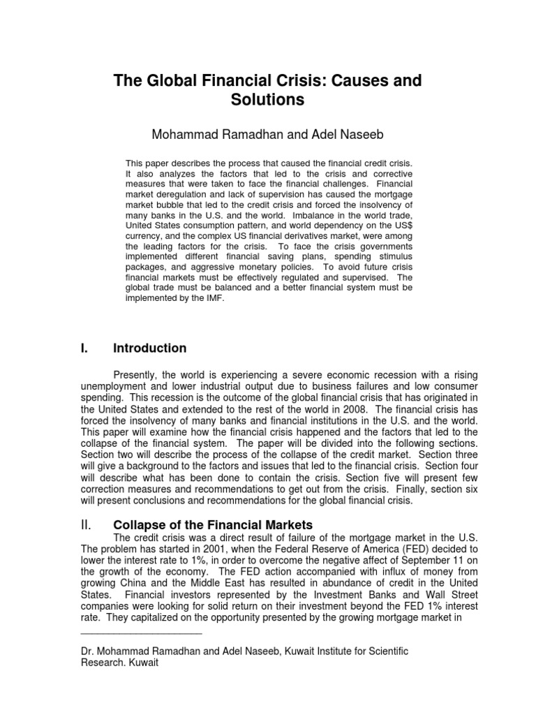 The Global Financial Crisis Causes And Solutions Download Free Pdf