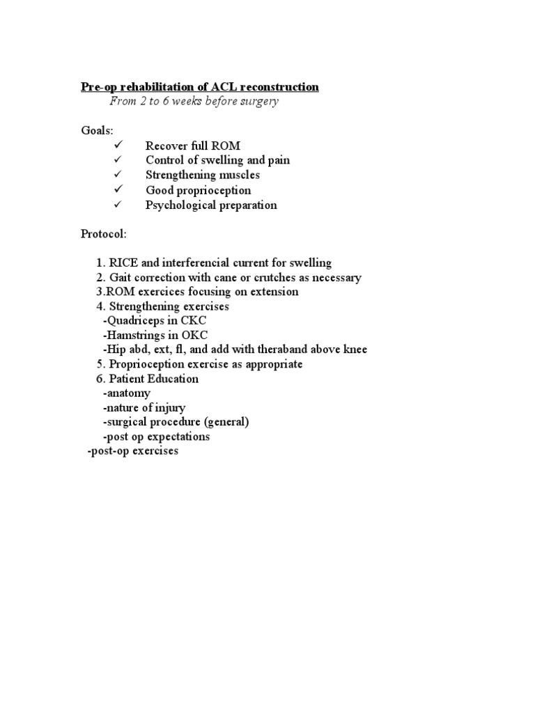 ACL Pre-Op Rehabilitation Protocol | PDF