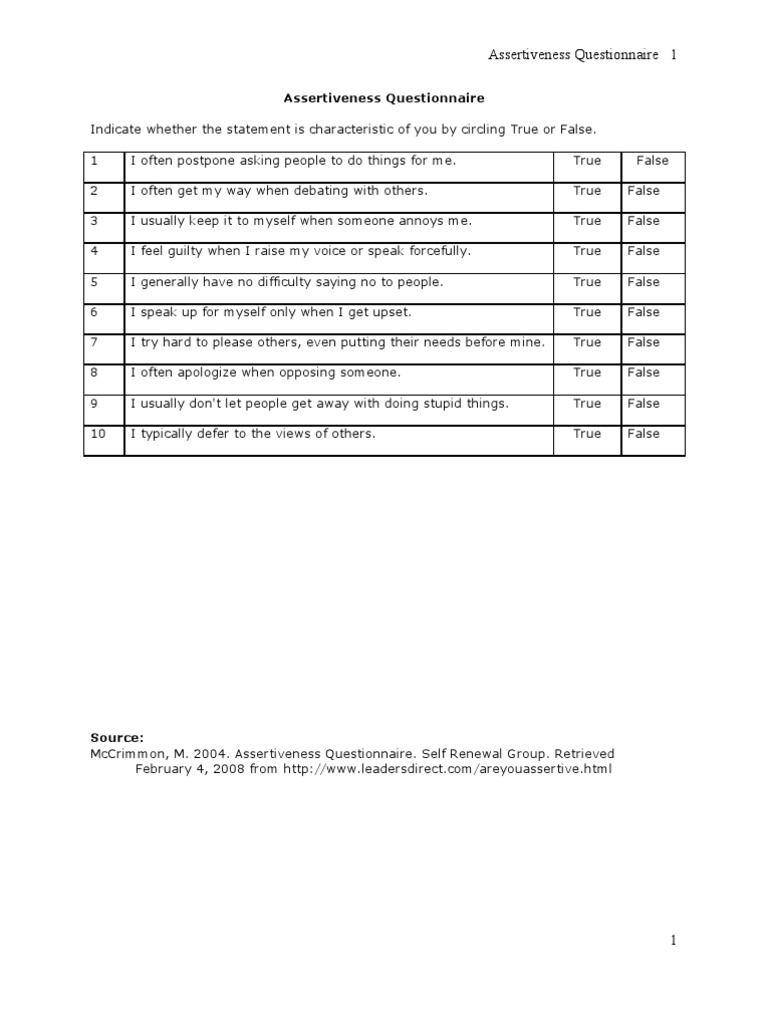 Instrument - Assertiveness Questionnaire | PDF | Justice | Crime & Violence