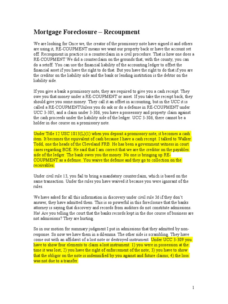 Mortgage Foreclosure Recoupment | PDF | Mortgage Law | Rescission
