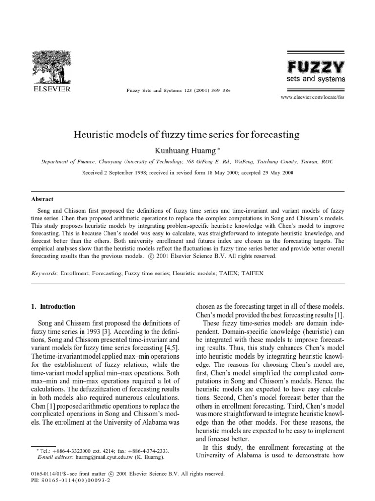 Heuristic Models of Fuzzy Time Series For Forecasting: Kunhuang Huarng ...