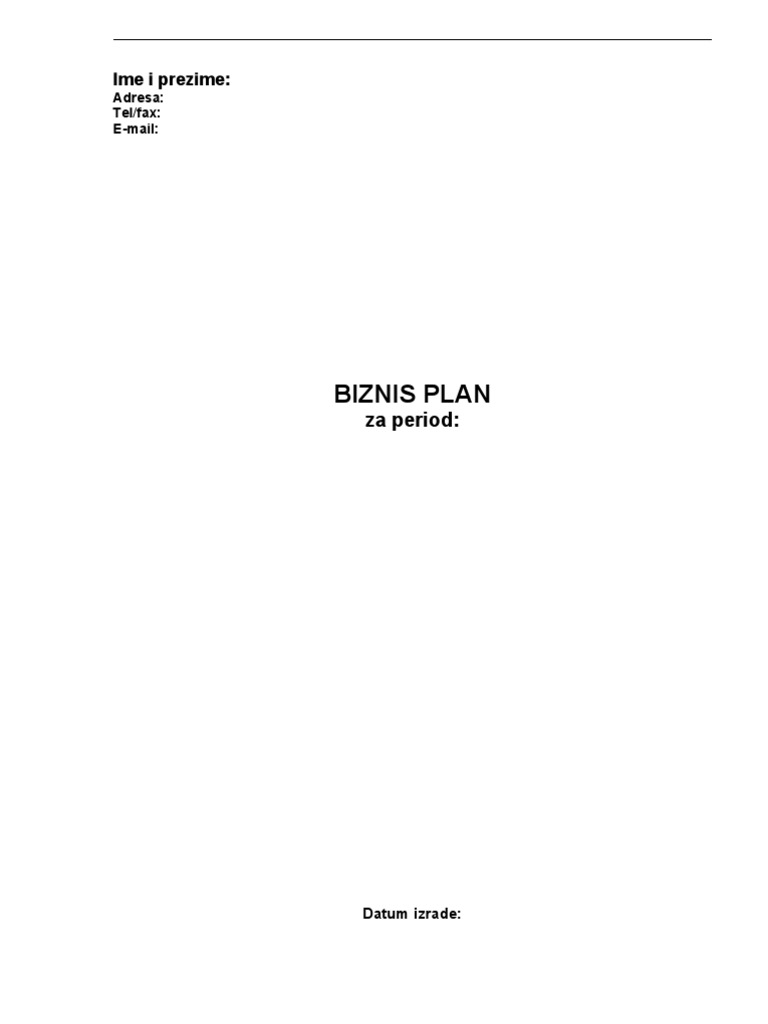 Obrazac Za Biznis Plan | PDF