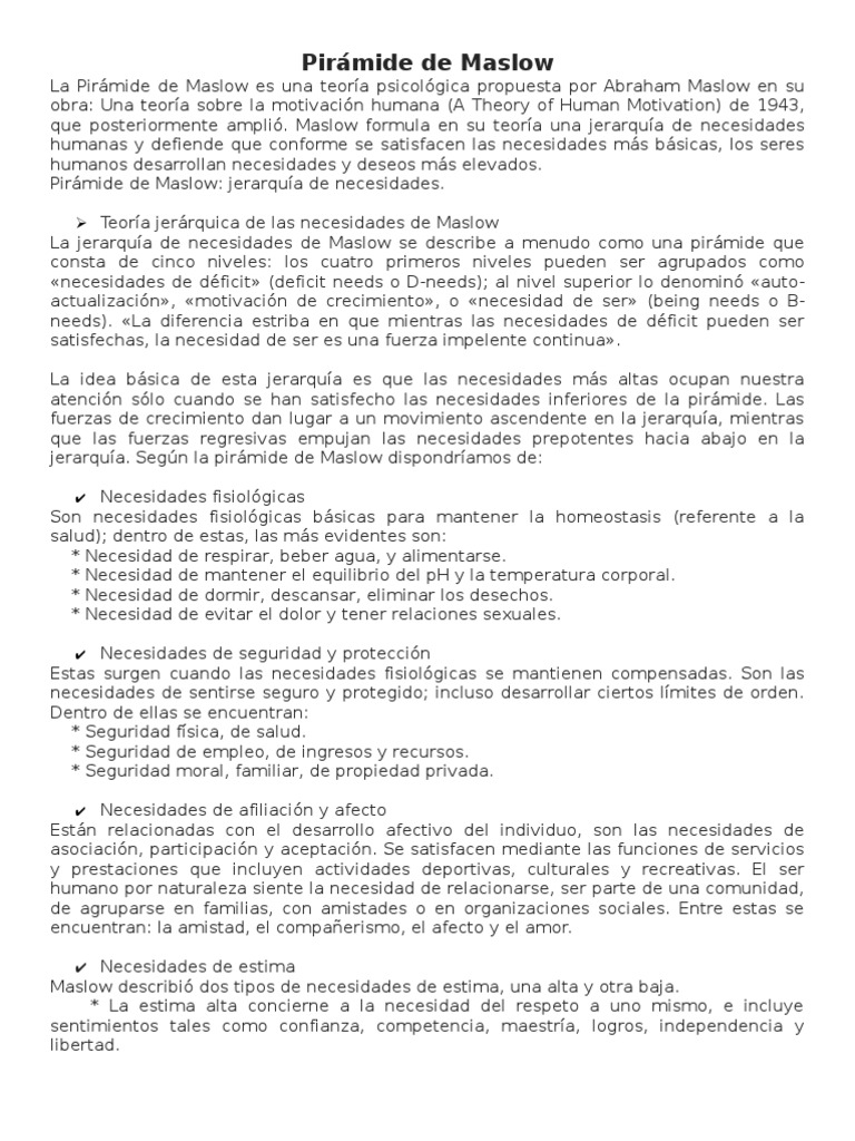 Pirámide de Maslow | Descargar gratis PDF | Conceptos psicologicos | Acción (filosofía)
