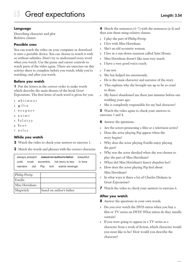 Gad Unit03a Great Expectations Worksheet | PDF | Estella (Great ...