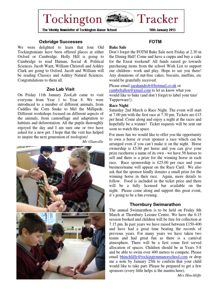 Tockington Tracker 18-01-13 | PDF | Leisure
