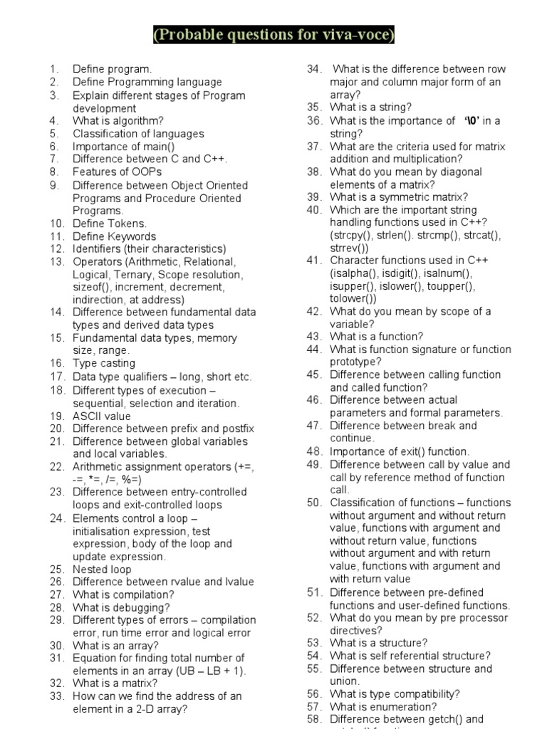 Viva Voce For Class Xii Computer Science Cbse Constructor Object Oriented Programming
