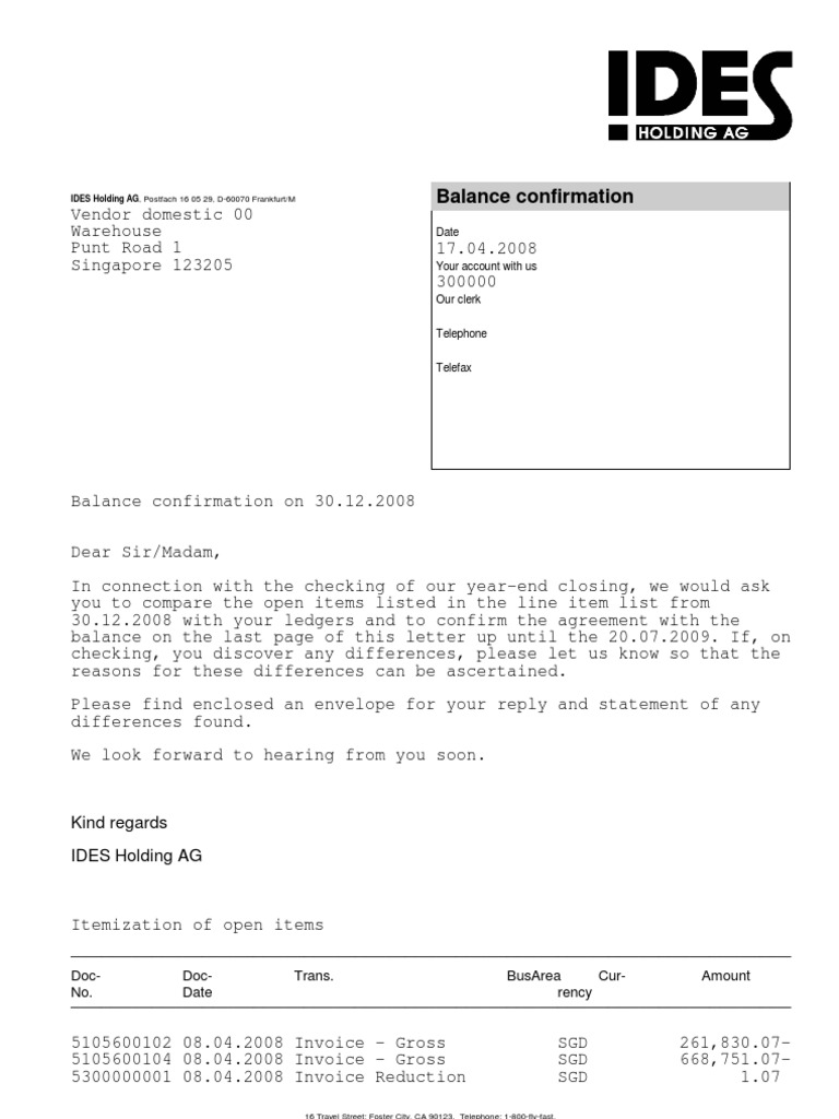 Balance Confirmation Request Letter | PDF | Business