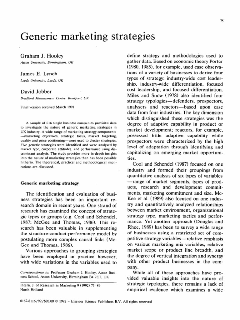 Generic Marketing Strategy | PDF | Marketing Strategy | Strategic ...