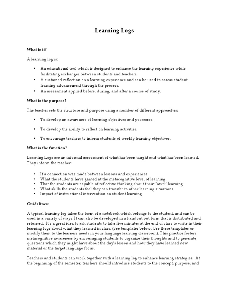Learning Log Handout For Unit 7 | PDF | Metacognition | Learning