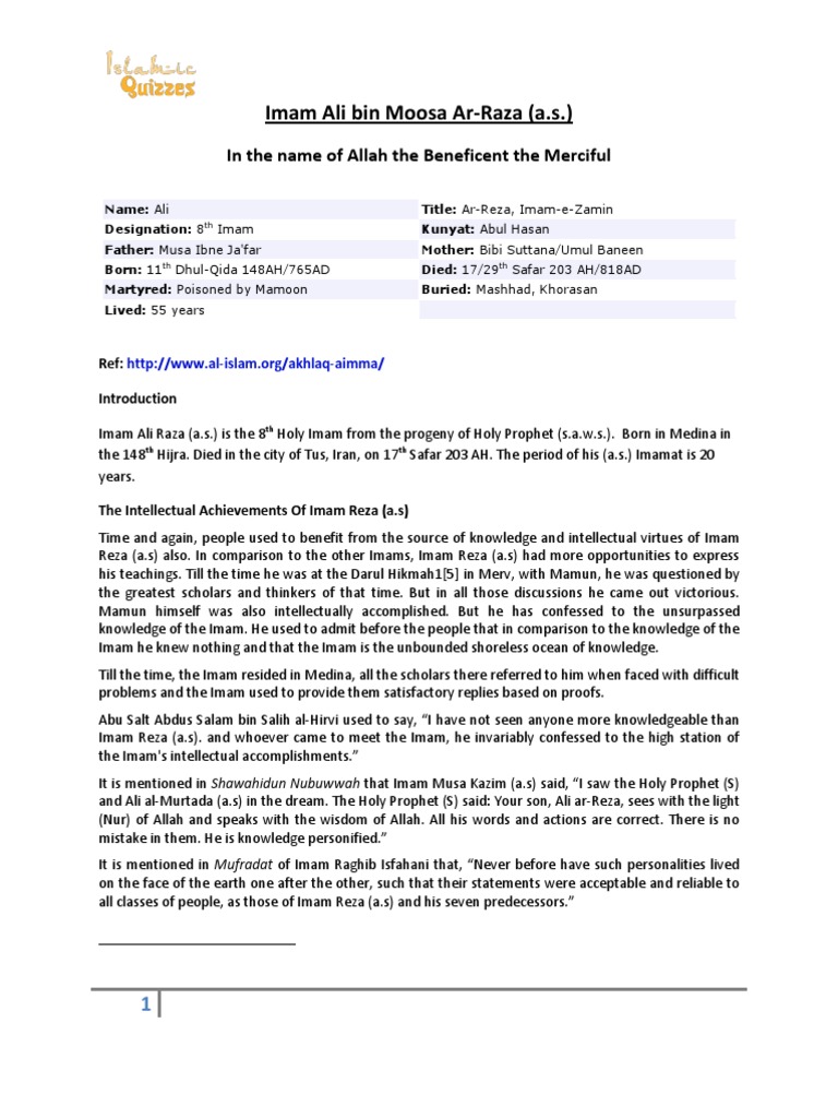 Imam Ali Raza (As) | PDF | Abrahamic Religions | Monotheistic Religions