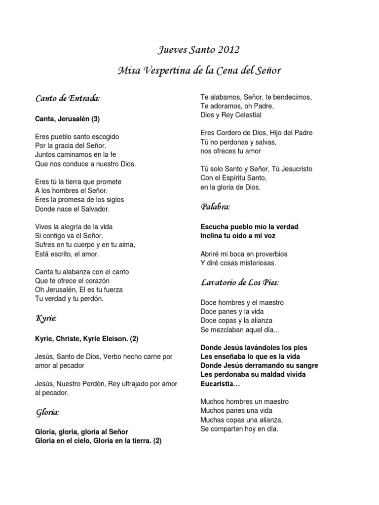 Cantos Jueves Santo | PDF | eucaristía | Jesús