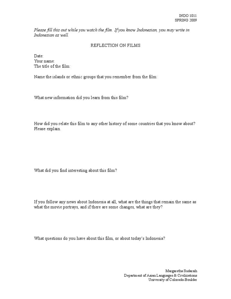 Film Reflection | PDF | Foreign Language Studies | Art