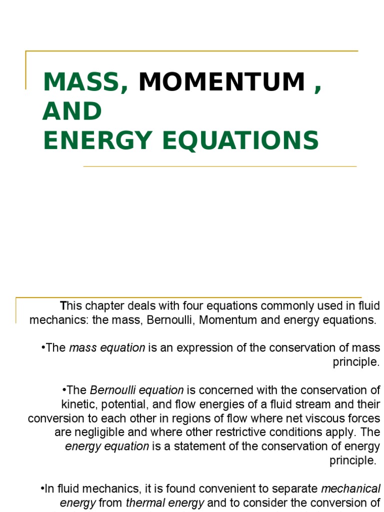 Mass, Momentum and Energy Equations | PDF | Fluid Dynamics | Fluid ...