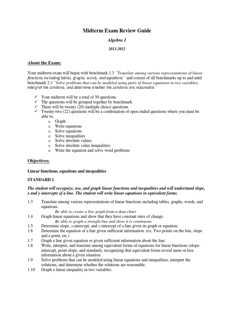 Midterm Exam Review Guide | PDF | Line (Geometry) | Equations