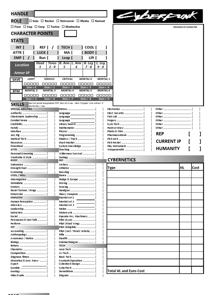 Cyberpunk 2020 Char Sheets | PDF | Leisure