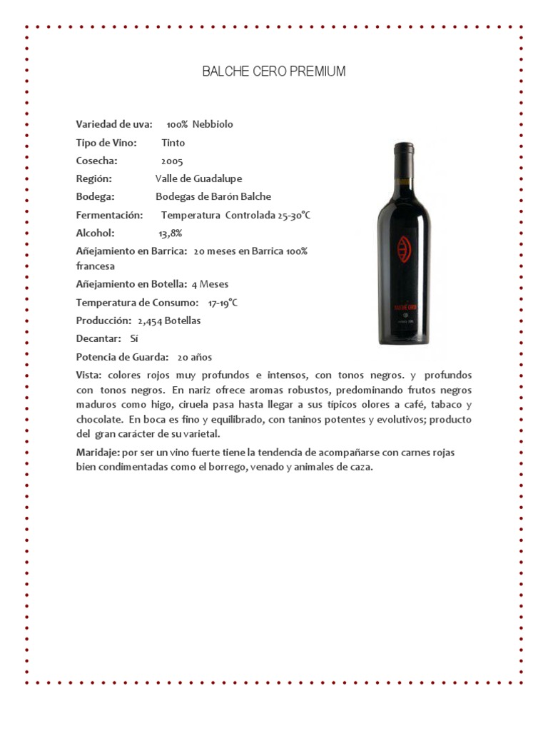 Baron Balche Premium | PDF | Vino | Variedades De Uva De Vino