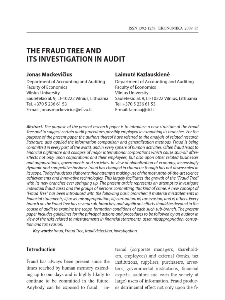 The Fraud Tree and Its Investigation | Fraud | Audit