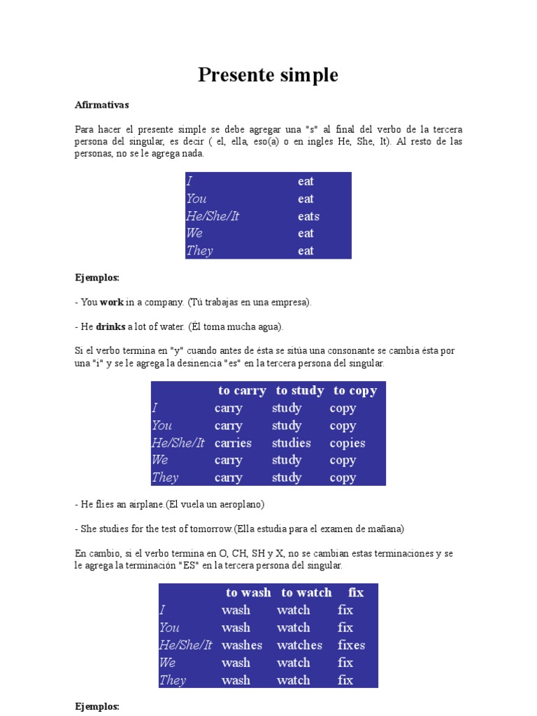 Presente Simple en Inglés: Reglas y Ejemplos | PDF | Verbo | Lingüística