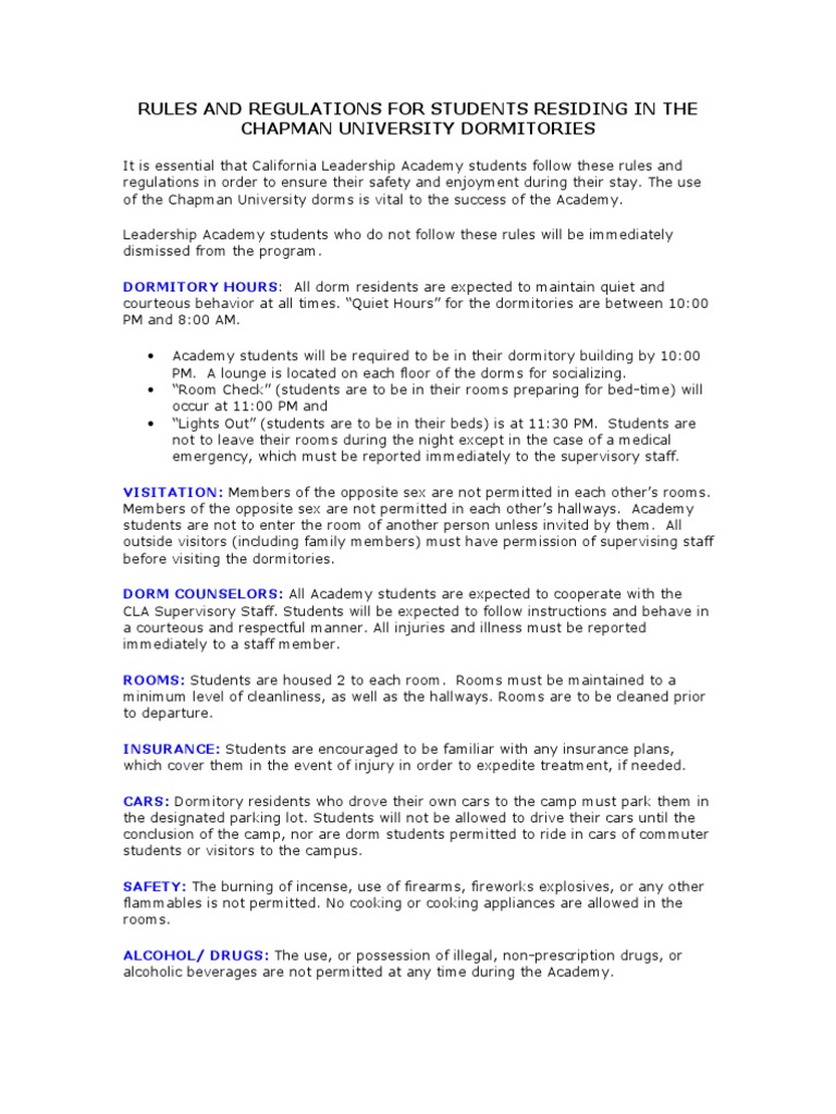 Dorm Rules | PDF | Dormitory