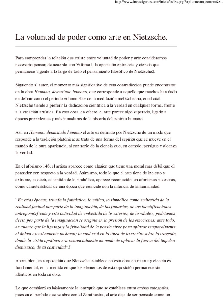 Arte y Voluntad de Poder en Nietzsche | PDF | Verdad | Friedrich Nietzsche