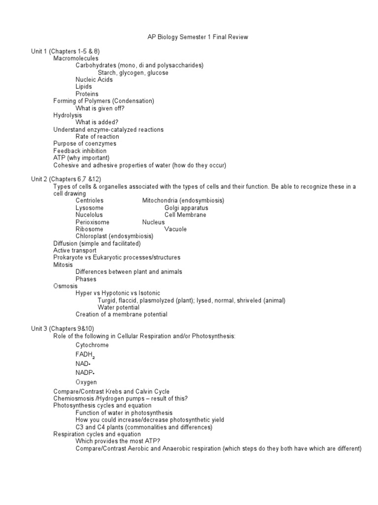 AP Biology Semester 1 Review Guide | PDF | Photosynthesis | Cell (Biology)