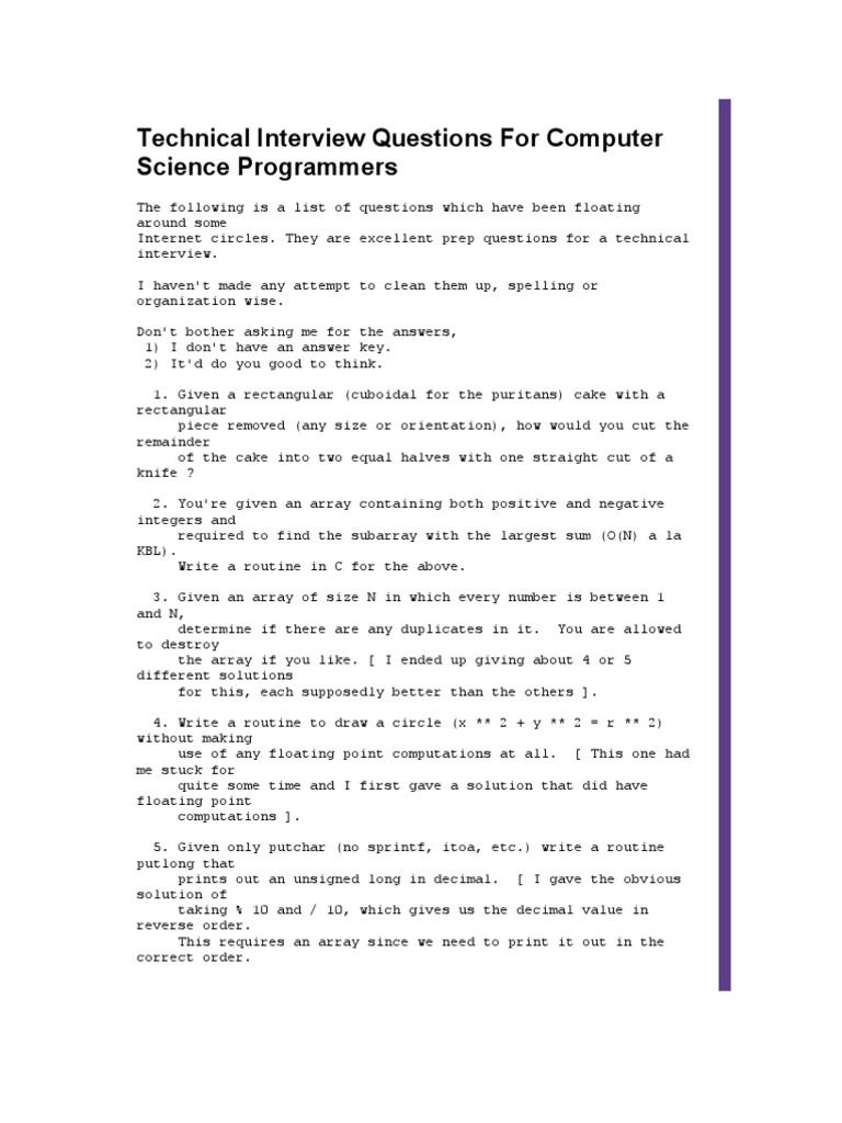 Technical Interview Questions | PDF | C (Programming Language) | String ...