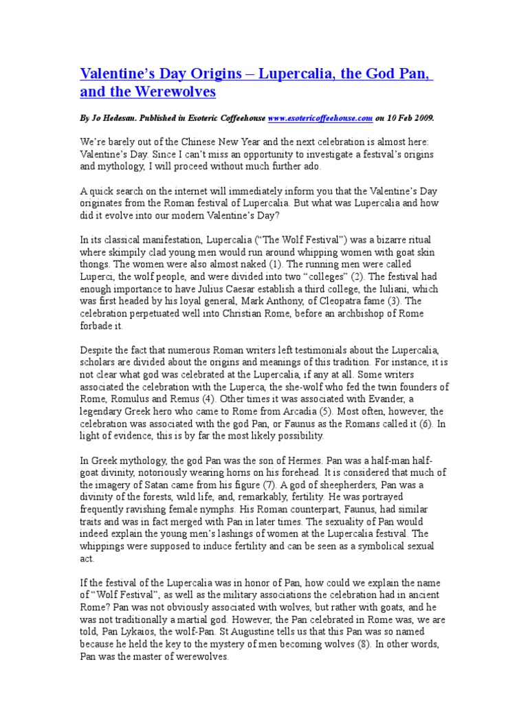 Valentine's Day Origins: Lupercalia, Pan and Werewolves | PDF | Ancient ...