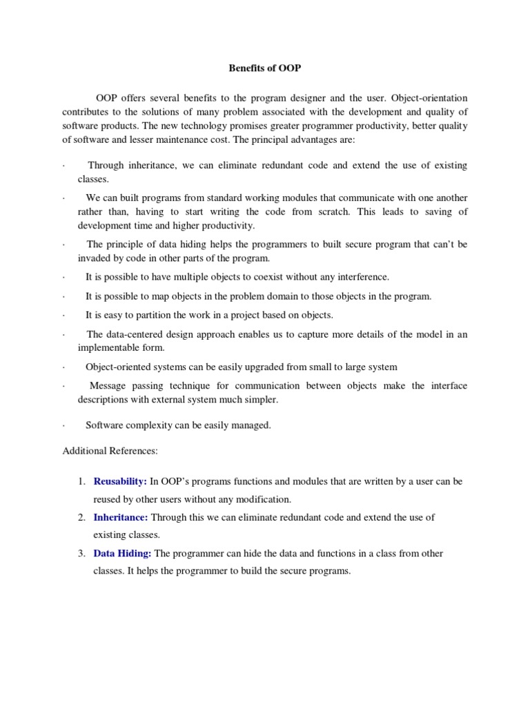 Benefits of OOP: Reusability | PDF | Object Oriented Programming ...
