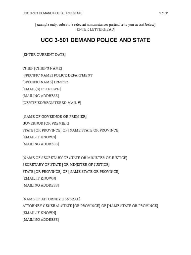 OPPT: Individual UCC 3-501 DEMAND POLICE AND STATE Template | PDF ...