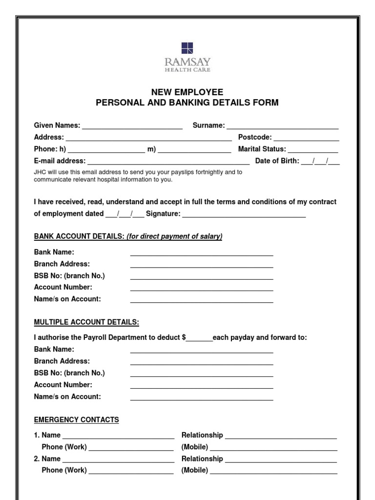 New Employee Banking Details Form | PDF