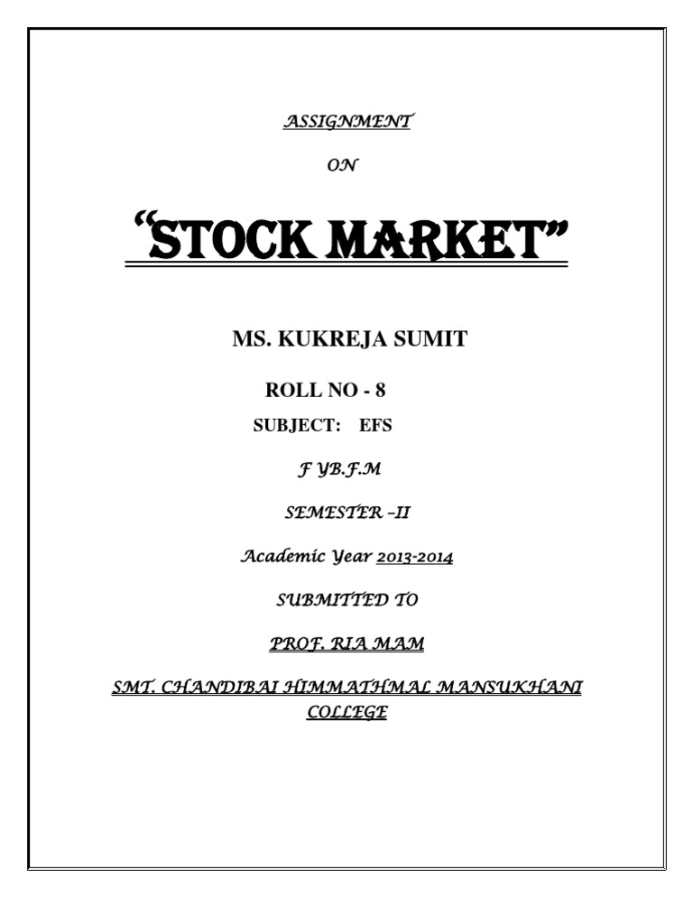 Stock Market Assignment - EFS Semester II | PDF