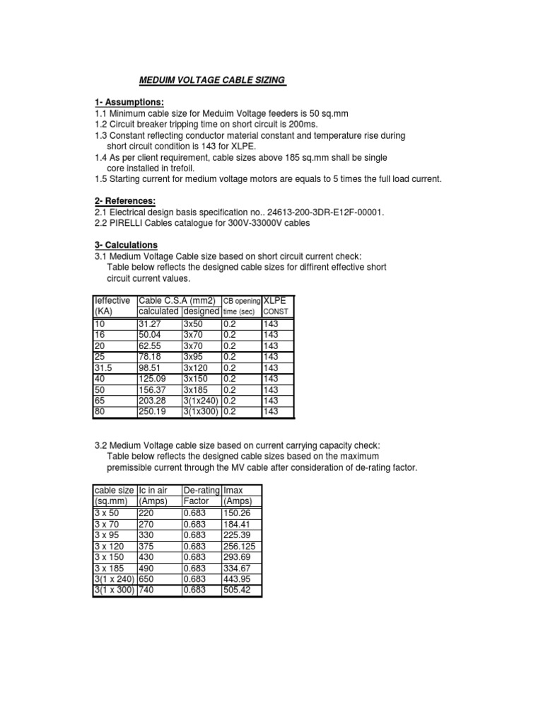 MV cable sizing sheet | Cable | Electromagnetism