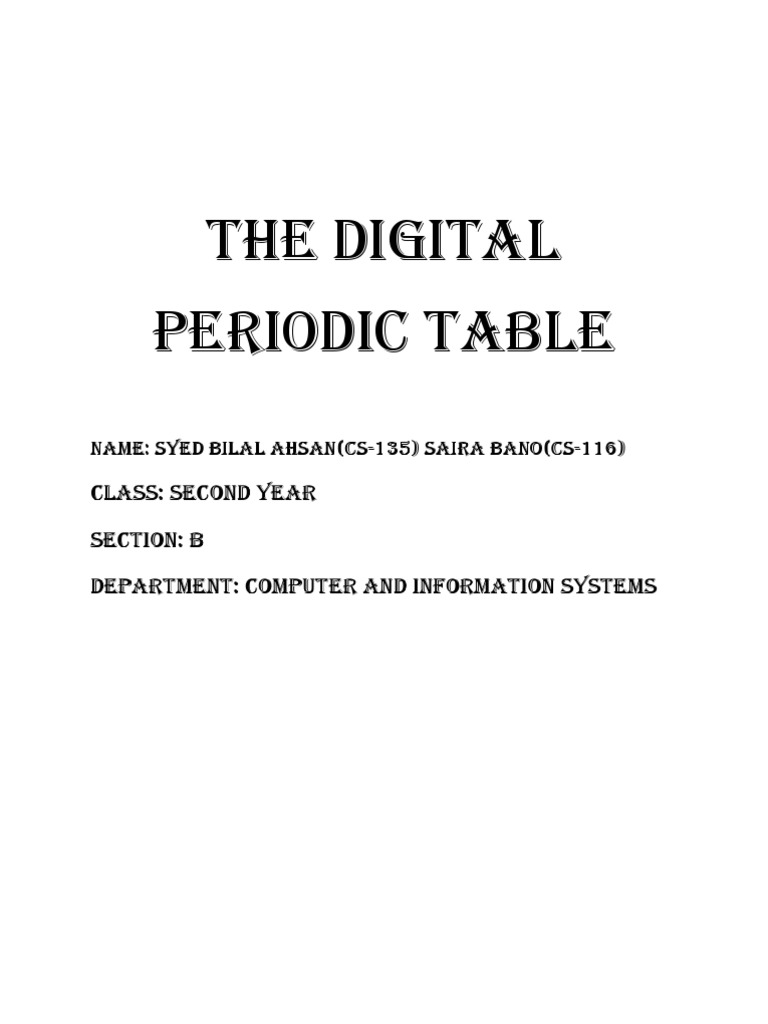 The Digital Periodic Table: Class: Second Year Section: B Department ...