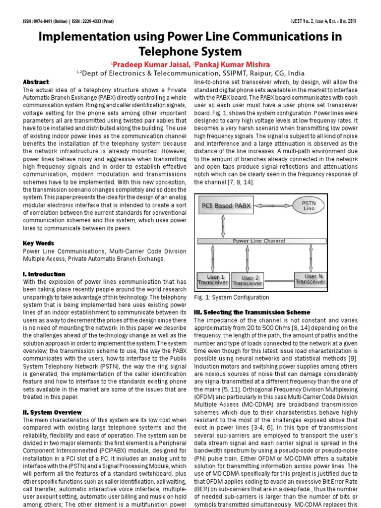 Implementation Using Power Line Communications in Telephone System | PDF | Telephone ...