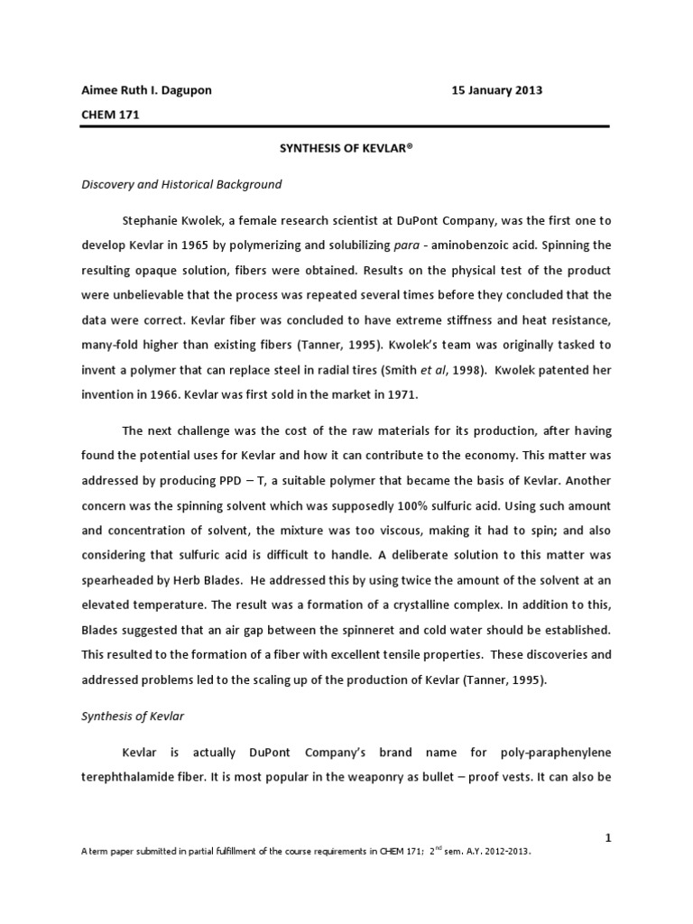 Synthesis of Kevlar | PDF | Polymers | Materials