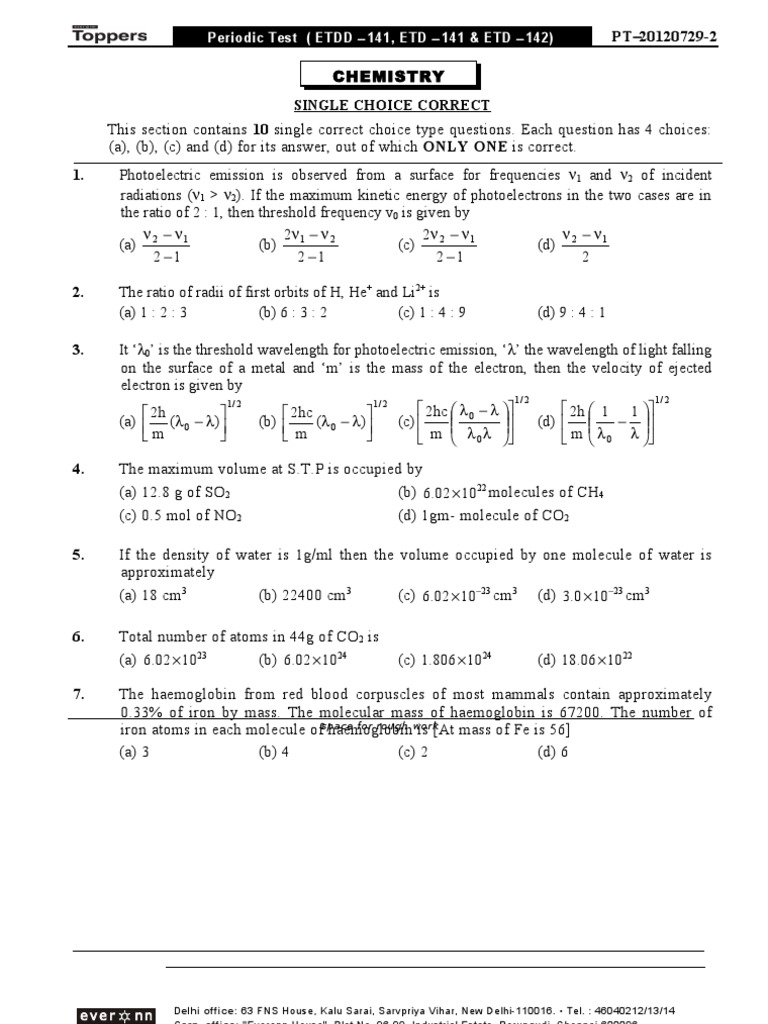 Periodic Test Paper | Photoelectric Effect | Acceleration