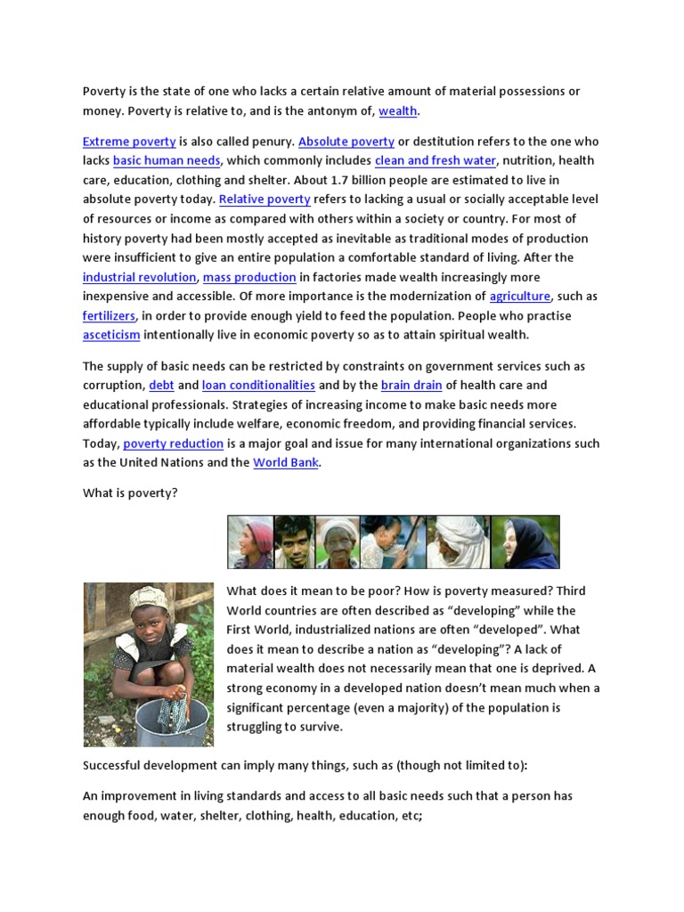 Wealth Extreme Poverty Absolute Poverty Basic Human Needs Clean and ...