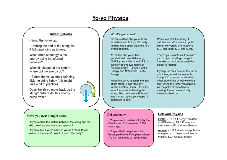 Yo-Yo Physics: Energy Transfers Explained | PDF | Kinetic Energy | Force