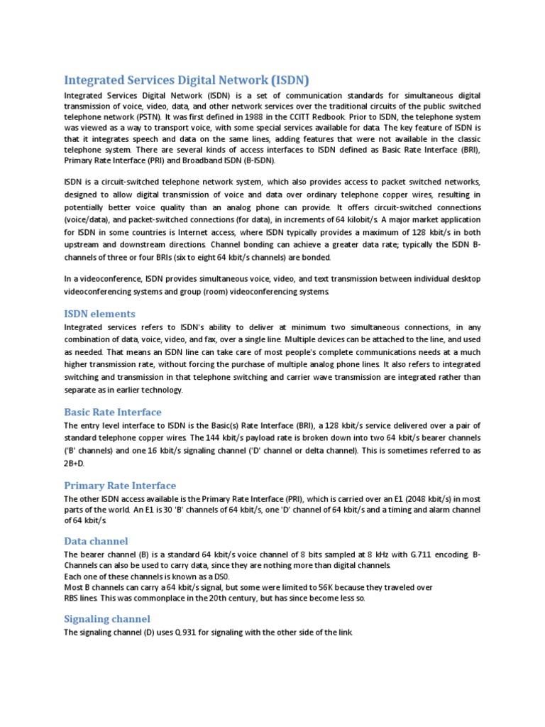 Integrated Services Digital Network (ISDN) | PDF | Communications ...