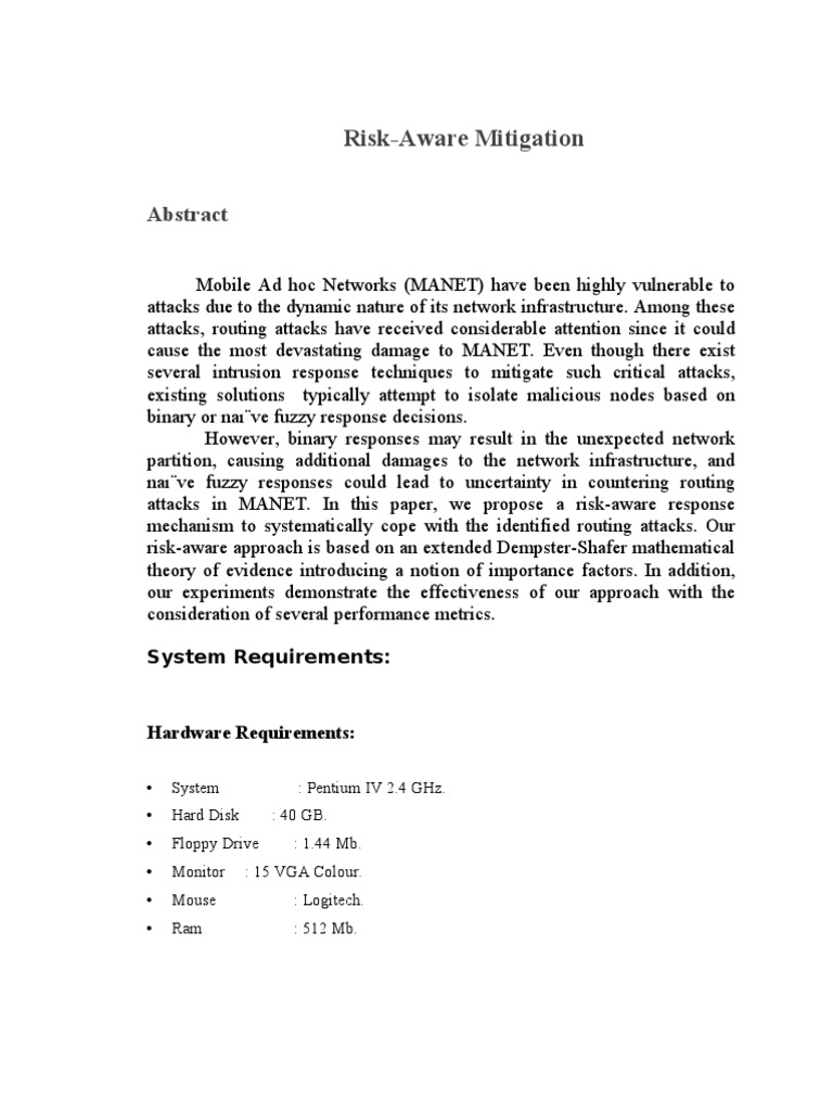 Risk Aware Mitigation For Manet Routing Attacks Pdf Routing Risk