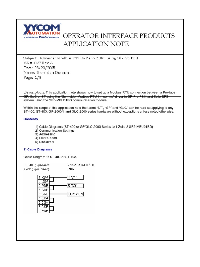 Connecting a Schneider Modbus RTU Network to a Pro-Face Operator ...