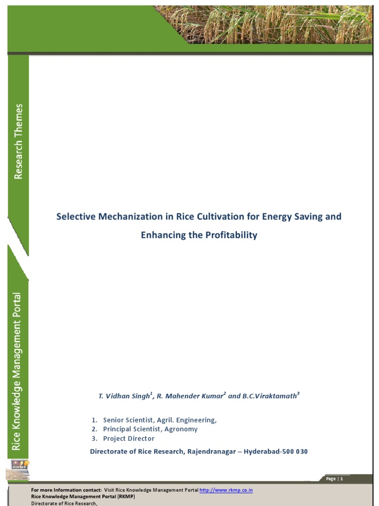 Mechanization in Rice Cultivation | PDF | Rice | Agriculture