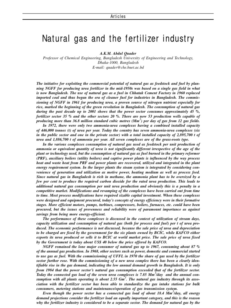 Natural Gas and The Fertilizer Industry | PDF | Natural Gas | Urea