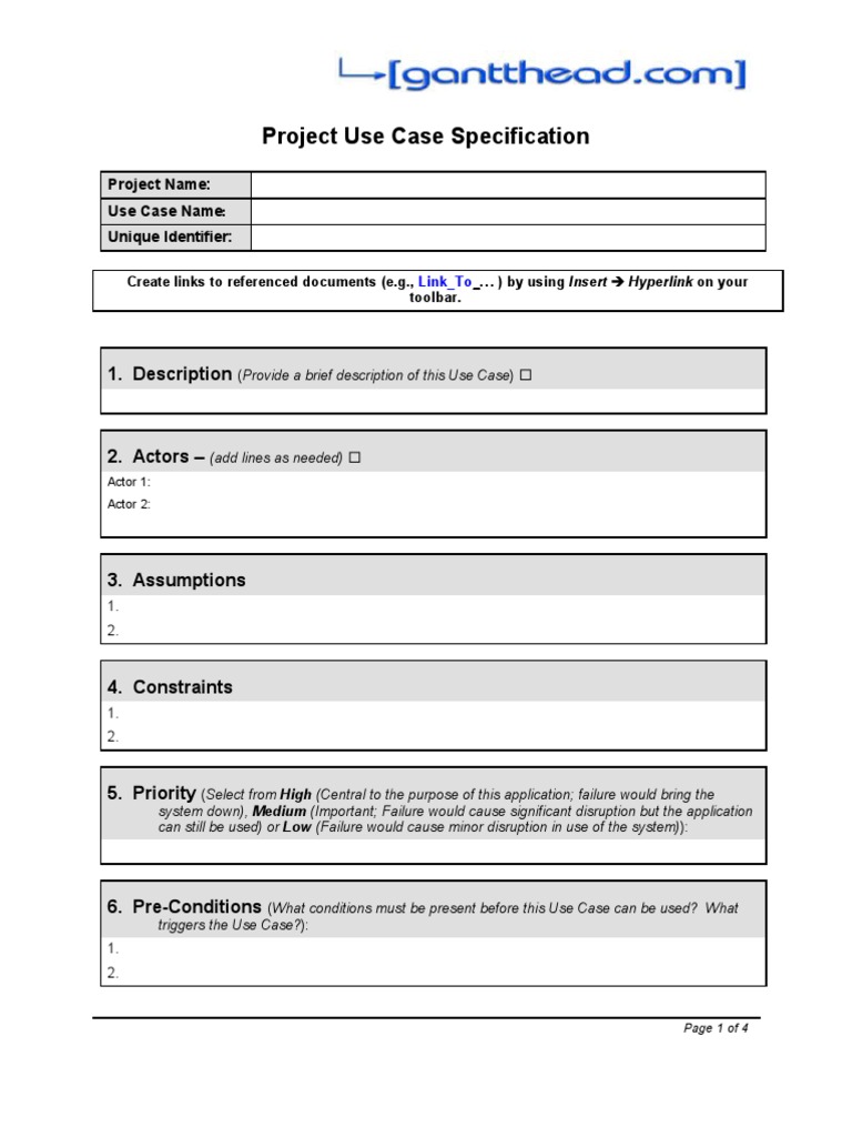 UML - Use Case template | Identifier | Use Case
