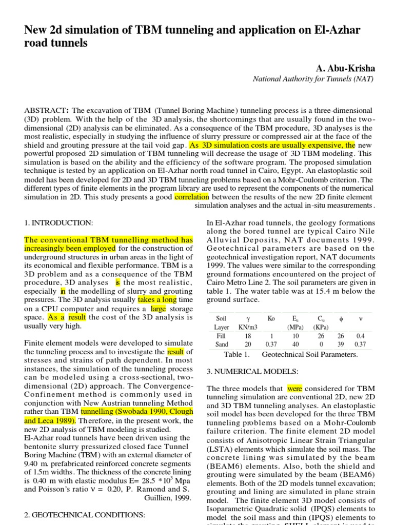 New 2d Simulation of TBM Tunneling and Application On El-Azharroad ...
