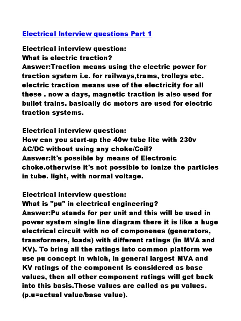 Electrical Interview Pdf Transformer Electric Generator