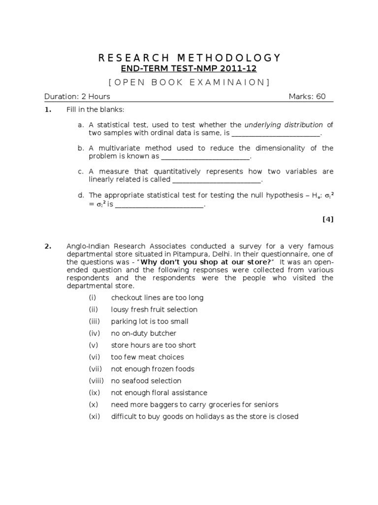 Research Methodology Exam NMP 2011-12 | PDF | Statistical Hypothesis ...